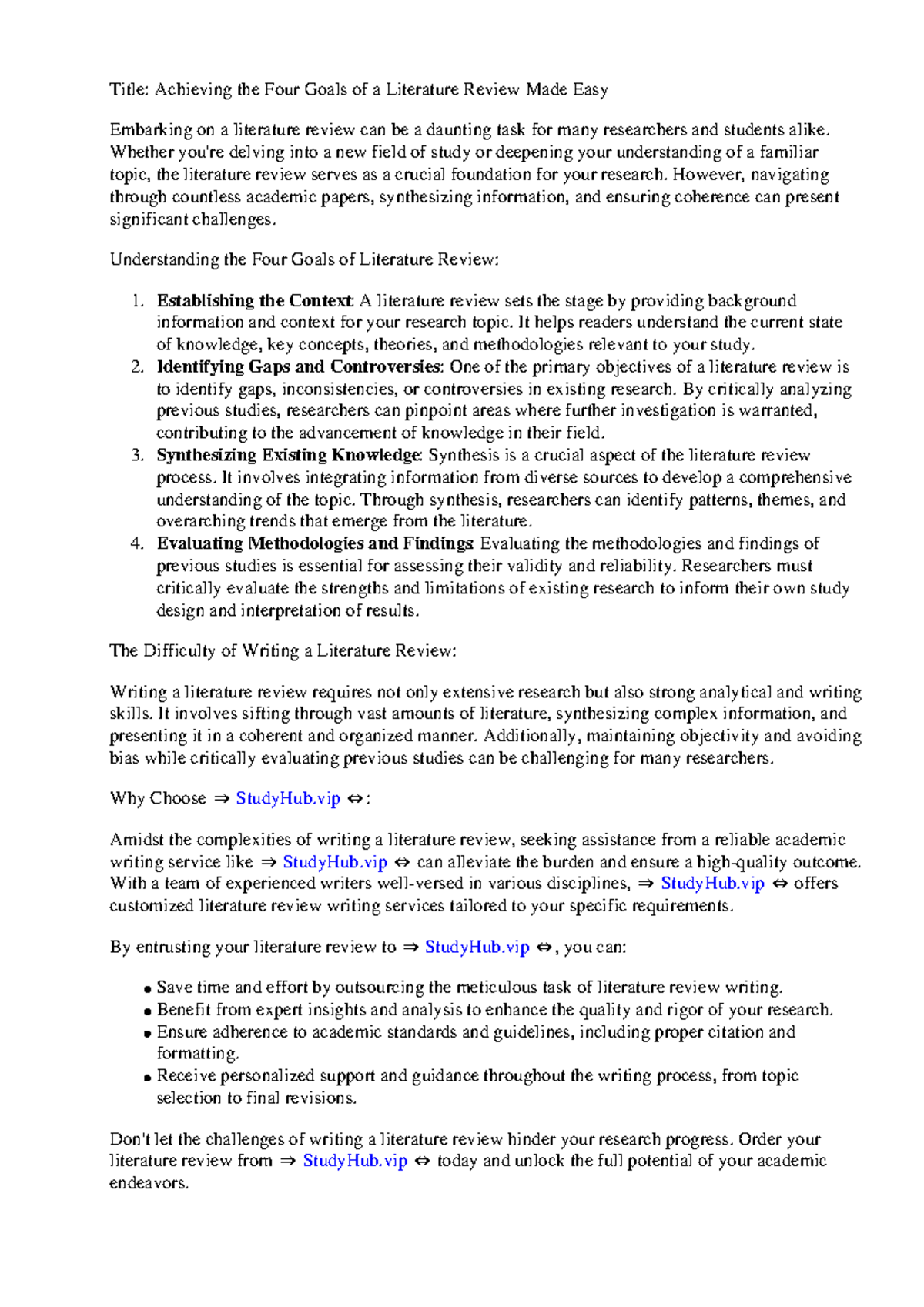 Four Goals Of Literature Review - Title: Achieving the Four Goals of a ...