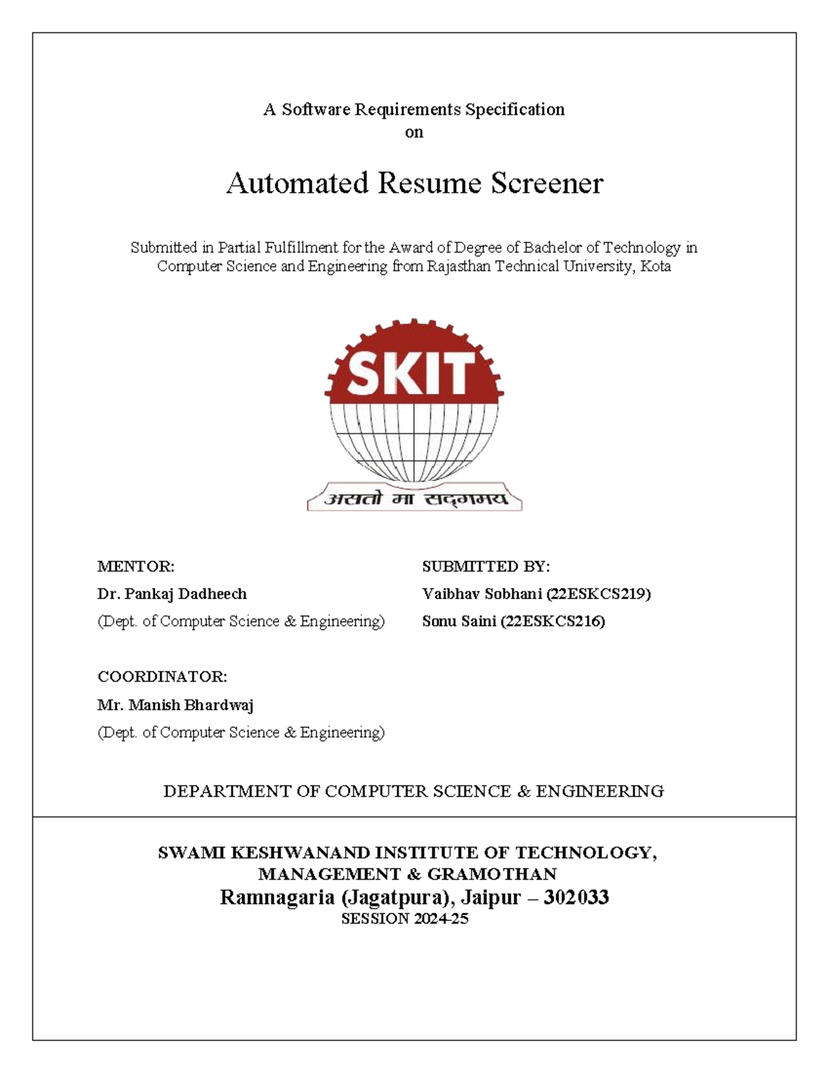 Hirespoof SRS - srs of a project - A Software Requirements ...