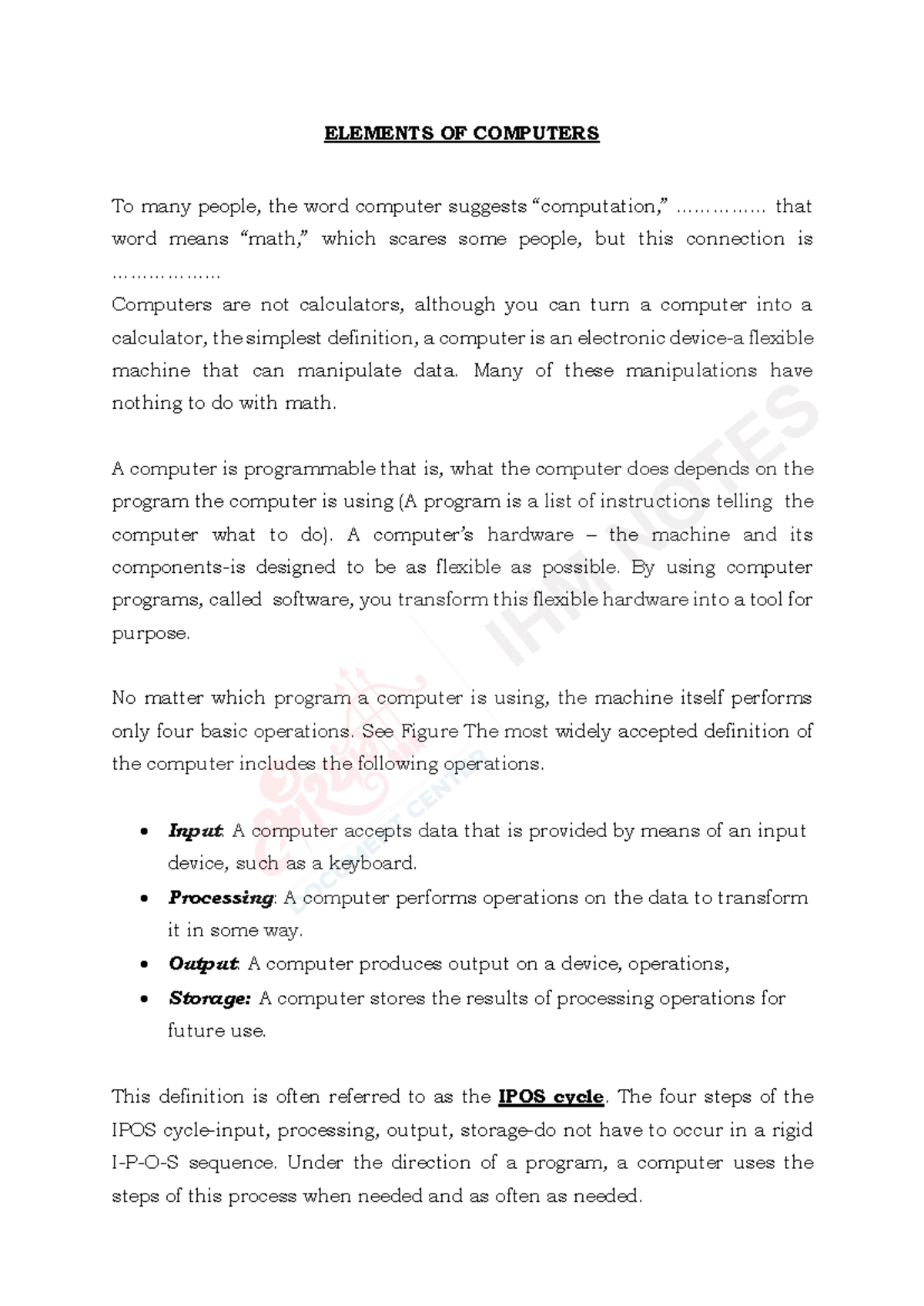 4 Elements OF Computers - ELEMENTS OF COMPUTERS To many people, the ...