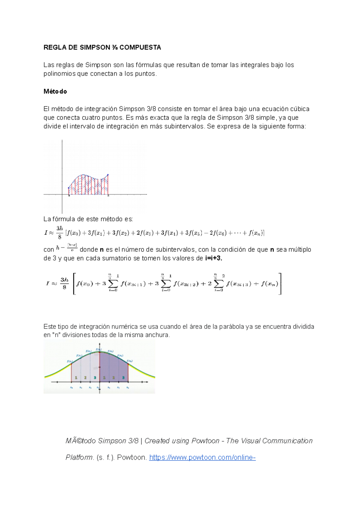 Simpson 38 compuesto - resumen - REGLA DE SIMPSON ⅜ COMPUESTA Las reglas de Simpson son las ...