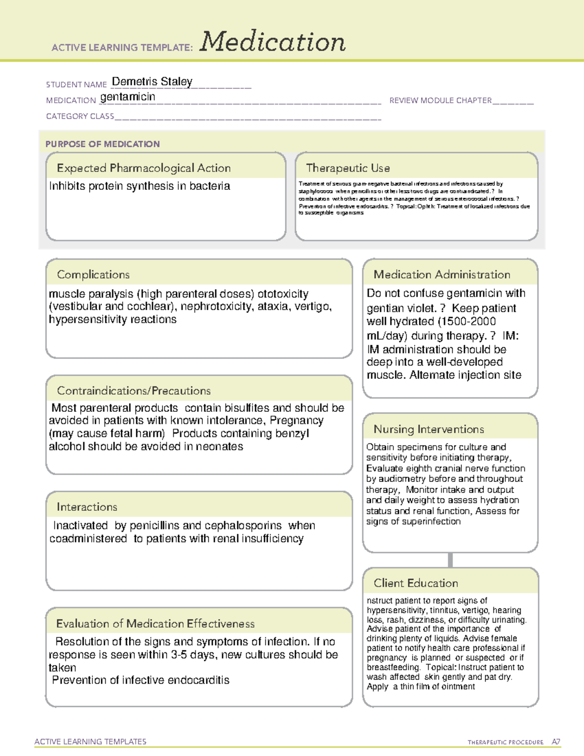 Gentamicinmedtemp - ati - ACTIVE LEARNING TEMPLATES THERAPEUTIC ...