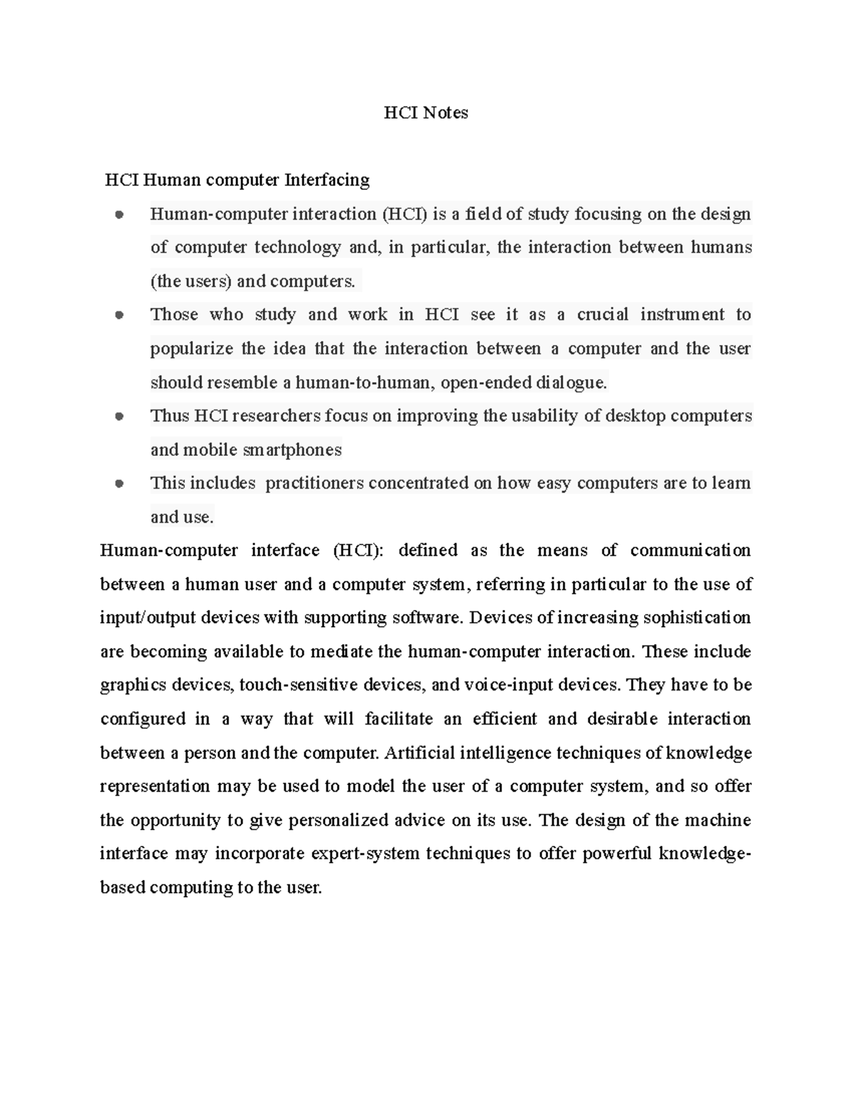 HCI - hci subject - HCI Notes HCI Human computer Interfacing Human ...