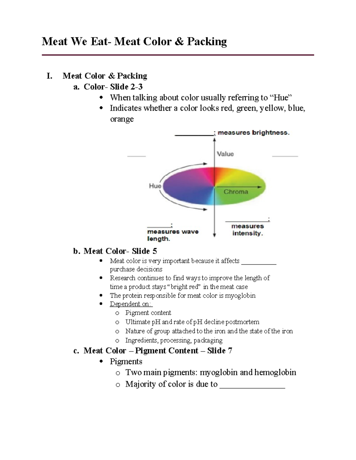 MWE- Color Notes - Meat We Eat- Meat Color & Packing I. Meat Color ...