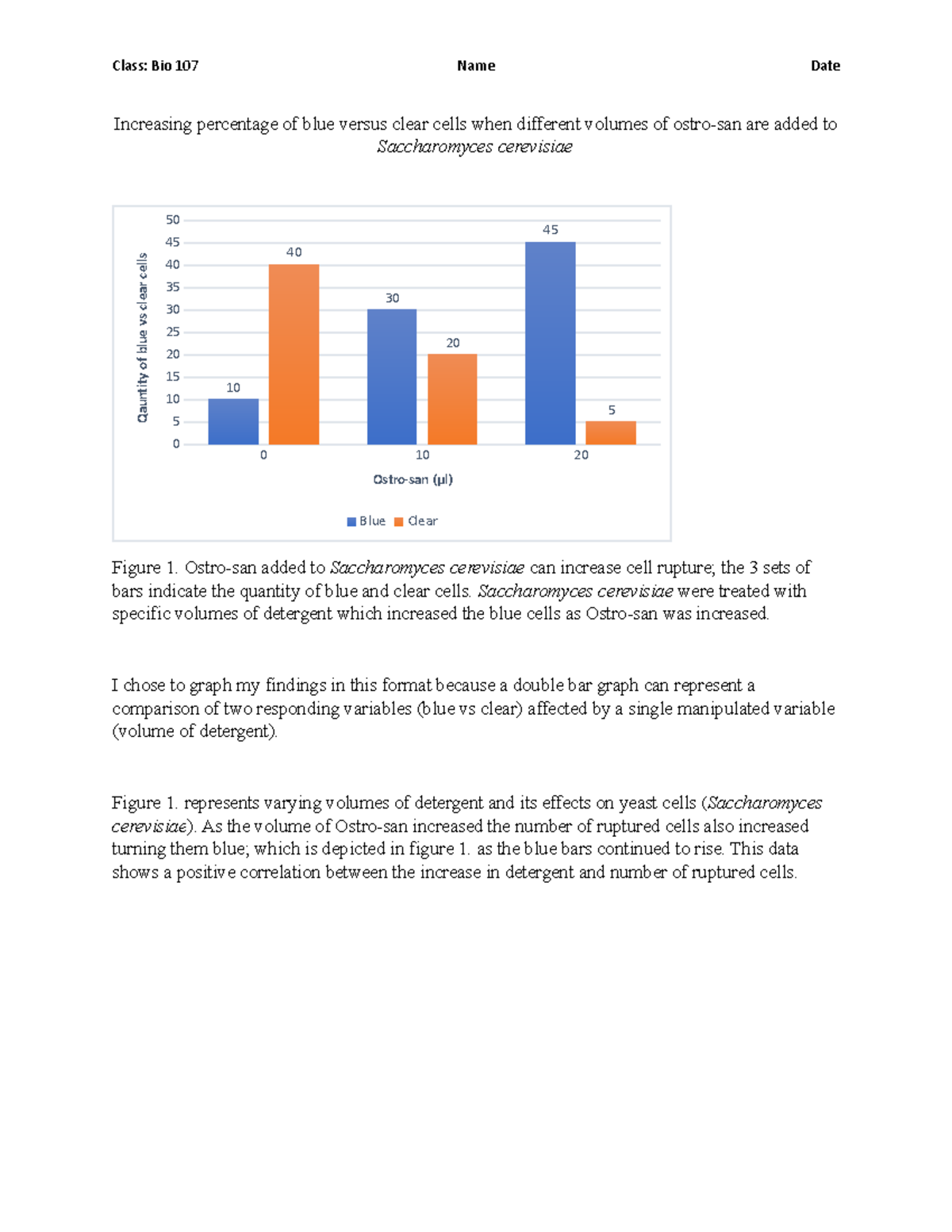 Bio 107 Lab 1 - lab 1 - Class: Bio 107 Name Date Increasing percentage ...