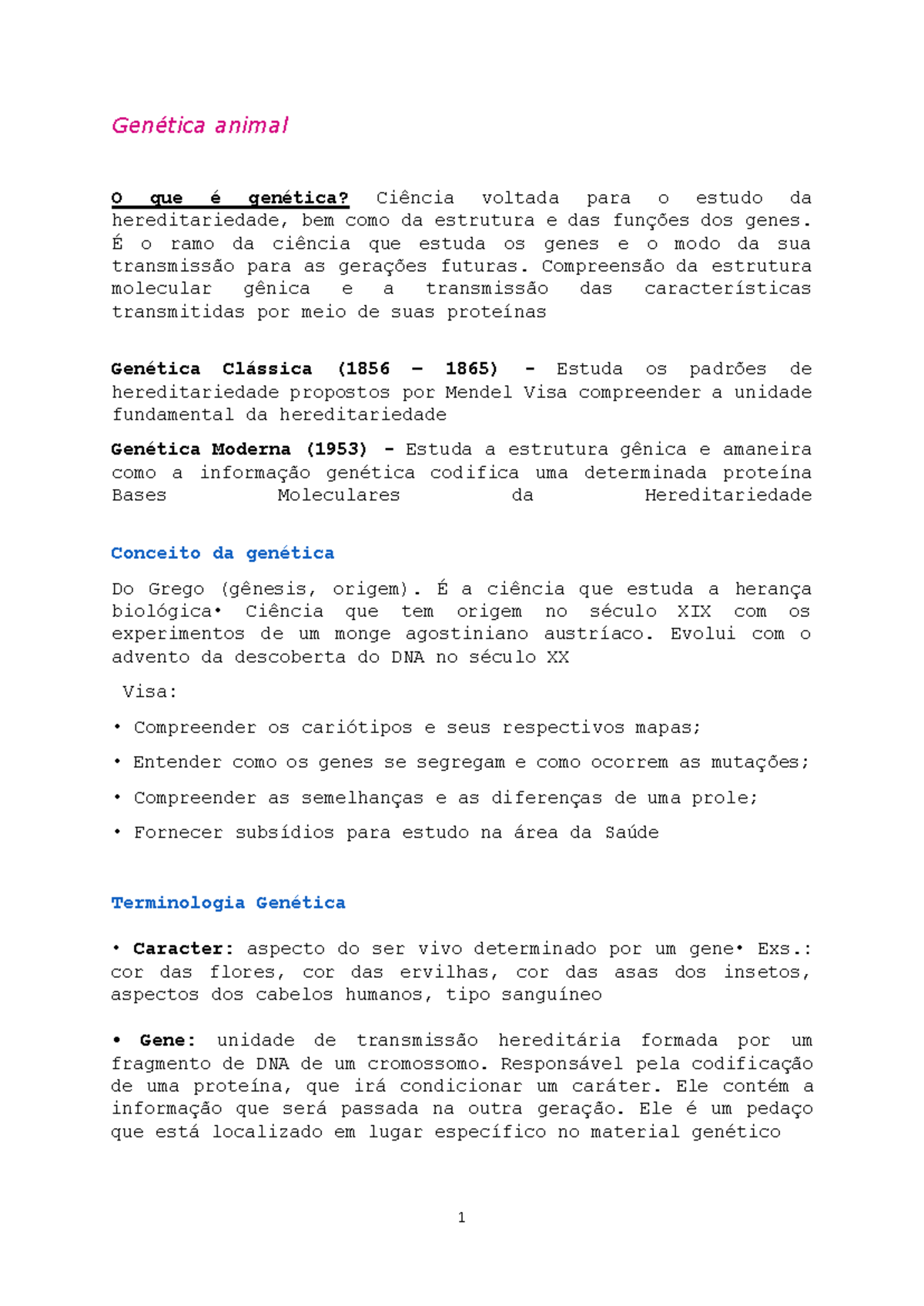 Genetica animal - 1 Genética animal O que é genética? Ciência voltada ...
