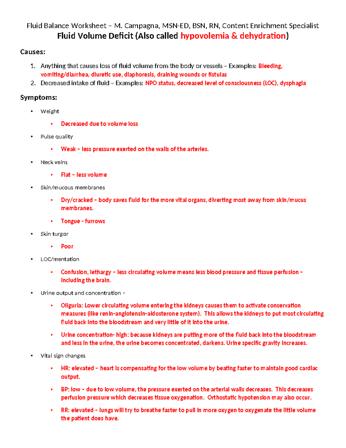 Fluid Balance Worksheet - KEY - Fluid Balance Worksheet – M. Campagna ...