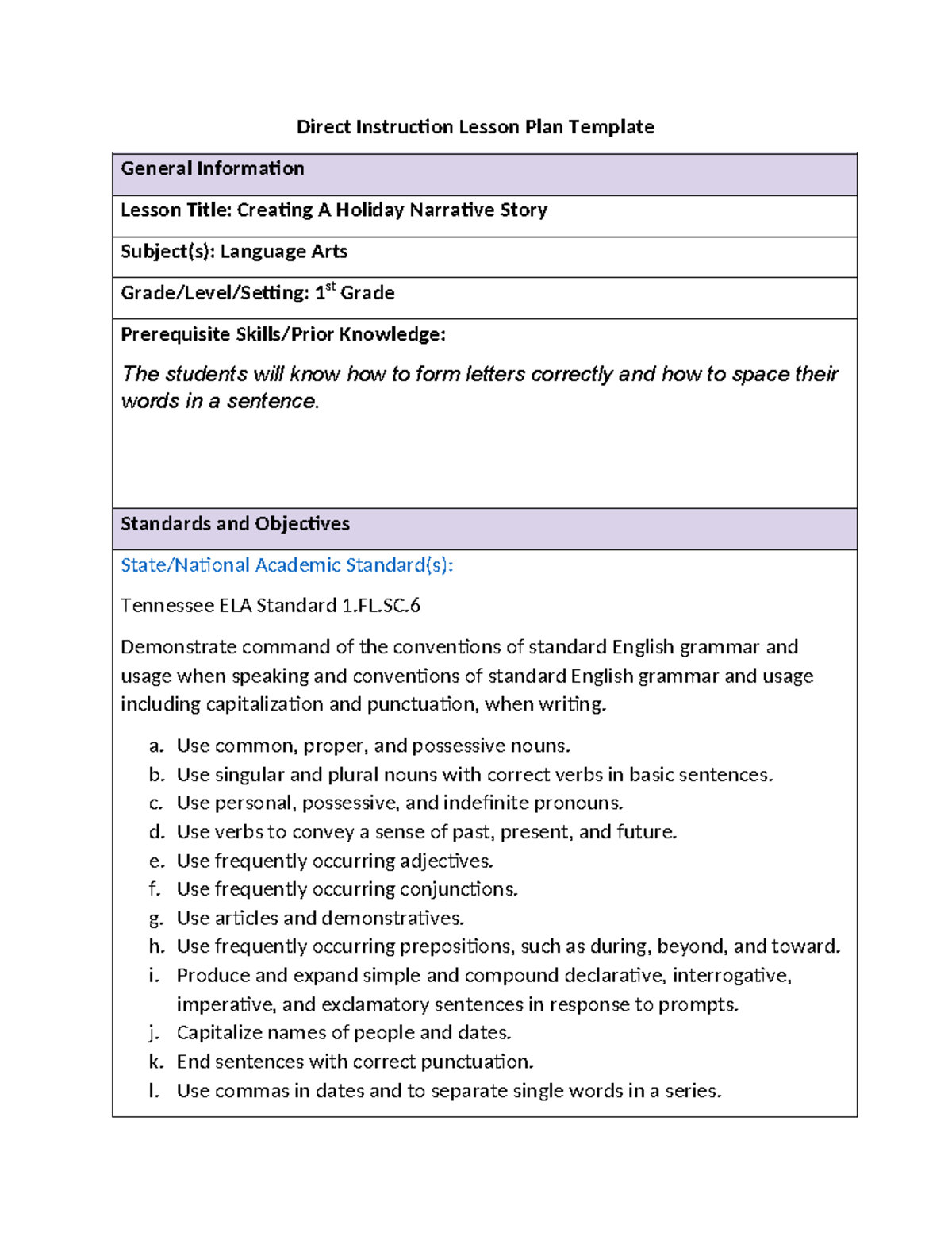 Creating a Holiday Narrative Story Lesson Plan - Direct Instruction ...