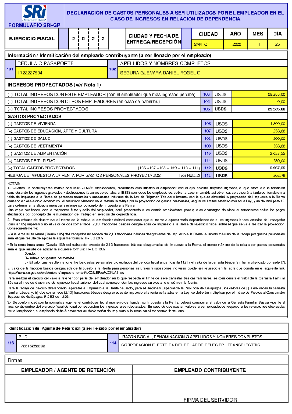 Form GP-1723237994 - tarea - FORMULARIO SRI-GP DECLARACIÓN DE GASTOS ...