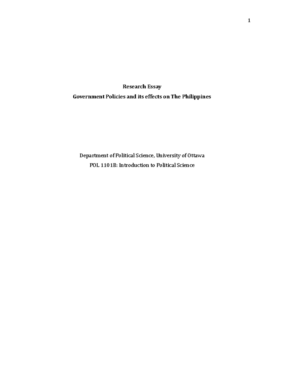 Government Policy Research Essay - Research Essay Government Policies ...