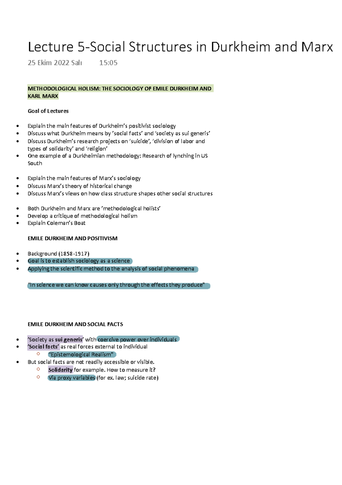 Lecture 5-Social Structures in Durkheim and Marx - METHODOLOGICAL ...