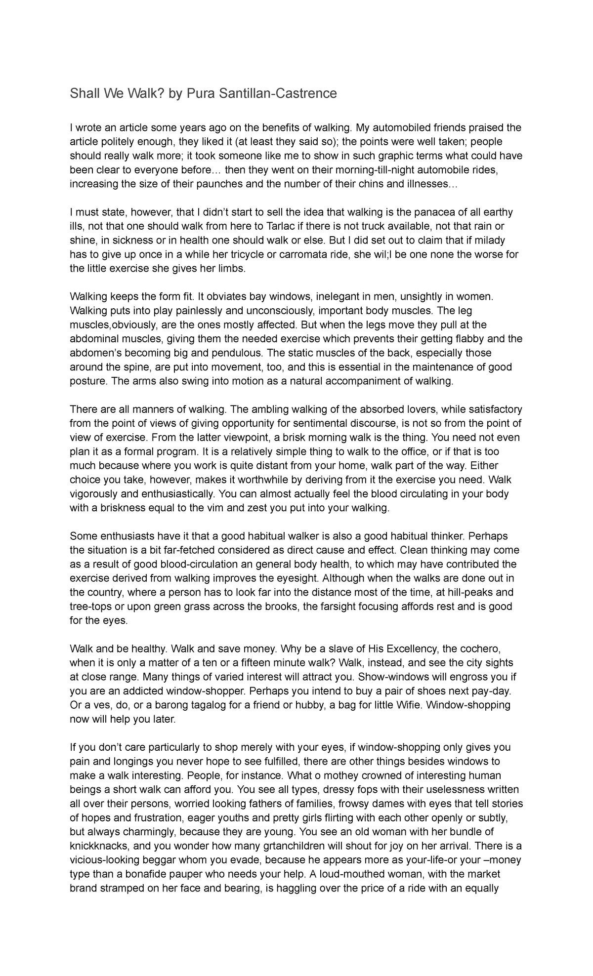 Shall-we-walk - essay - Shall We Walk? by Pura Santillan-Castrence I ...