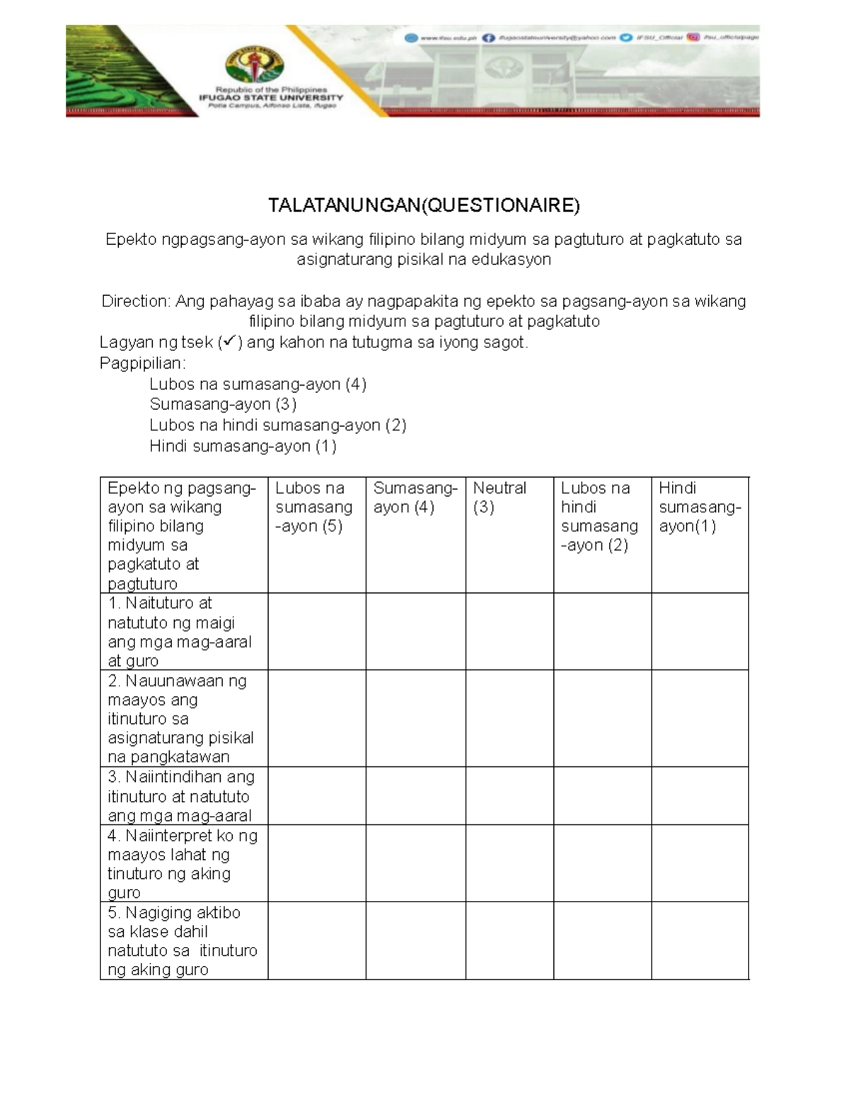 Talatanungan- Research Questionaire-1 - TALATANUNGAN(QUESTIONAIRE ...