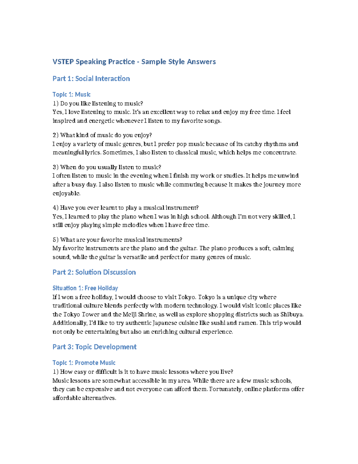 Vstep Speaking Practice Sample Style - VSTEP Speaking Practice - Sample ...