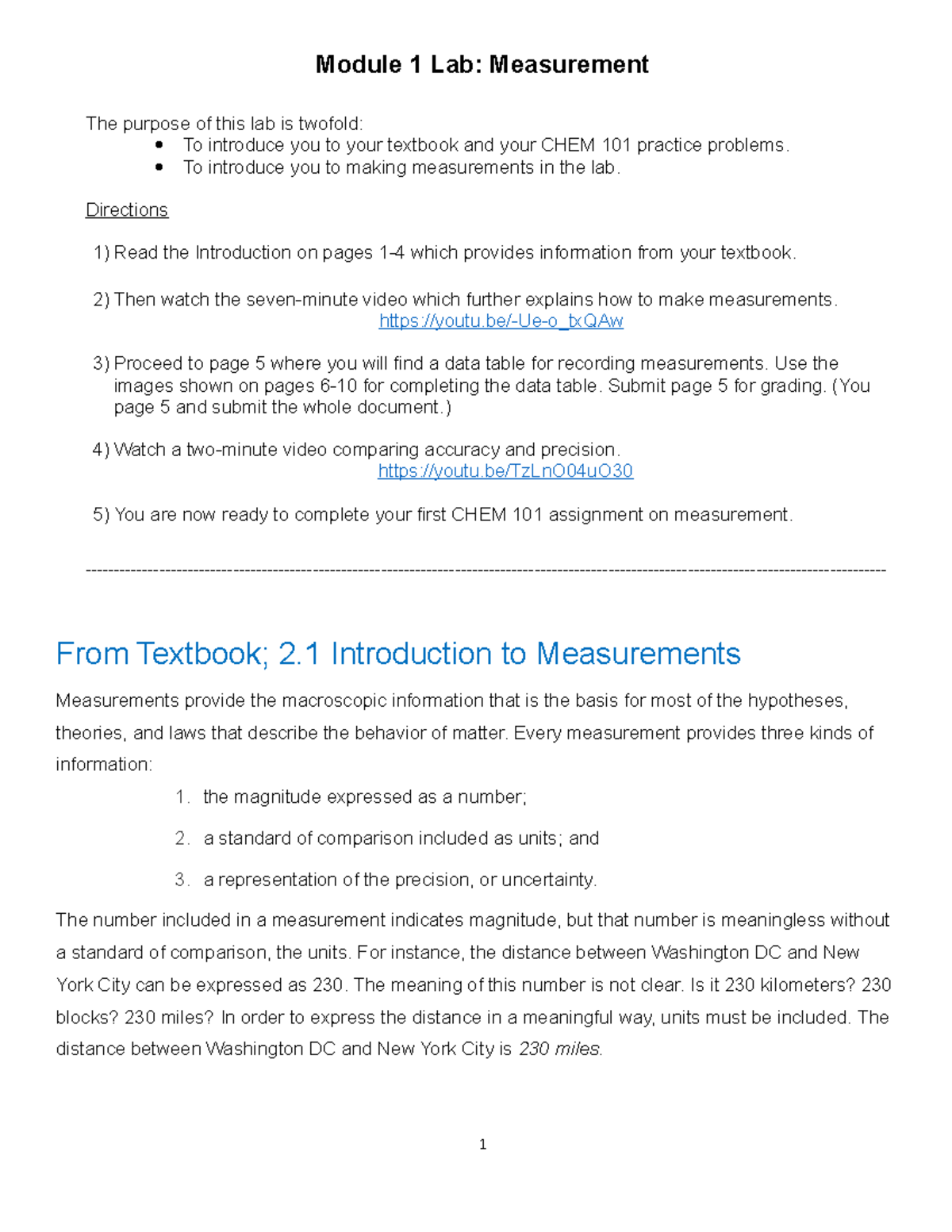 Module 1; Measurement (and CHEM 101 references) - Module 1 Lab ...