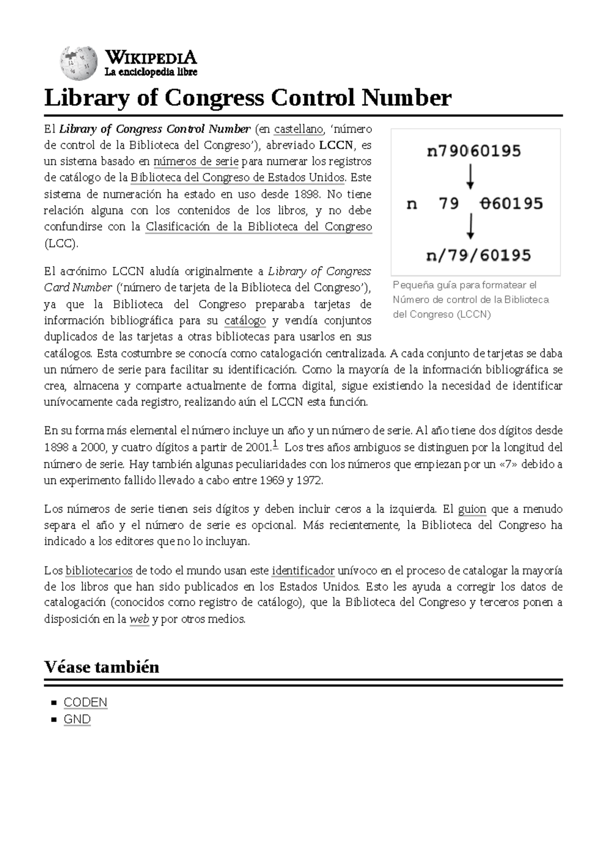 Library of Congress Control Number - Este sistema de numeración ha ...