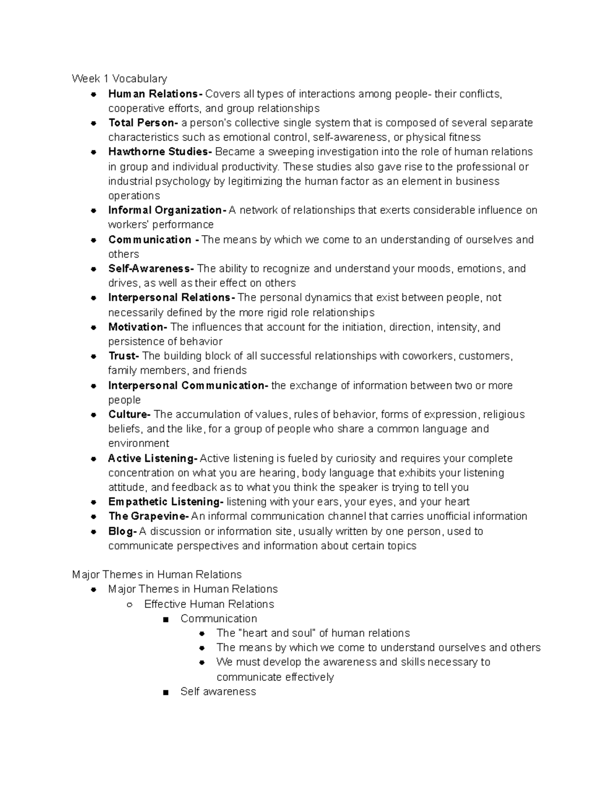 Week 1- Instruction Notes WWP - Week 1 Vocabulary Human Relations ...
