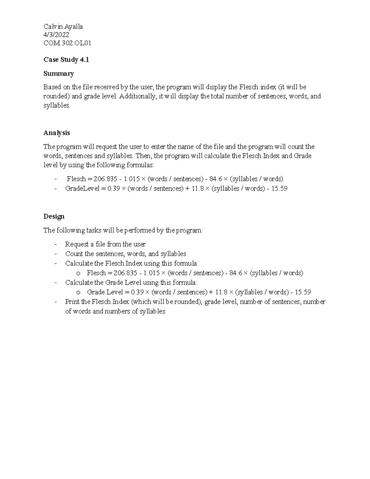 Case Study 4.1 Assignment - COM 302 OL Case Study 4. Summary Based on ...