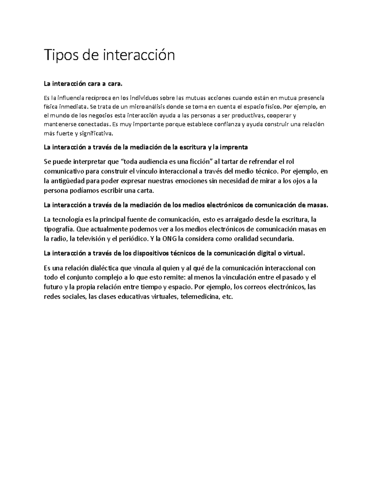 Tipos de interacción - Tipos de interacción La interacciÛn cara a cara. Es la influencia ...