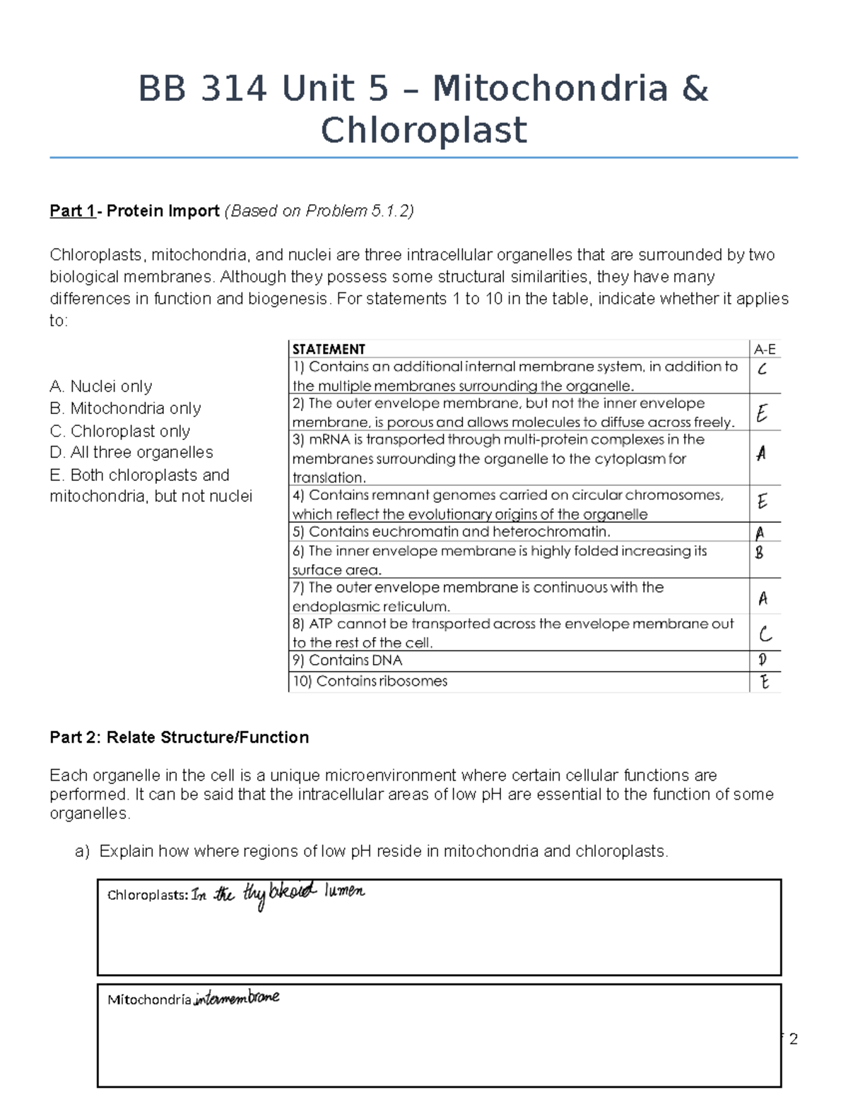 Unit 5 Worksheet-1 - Tagged - BB 314 Unit 5 – Mitochondria ...