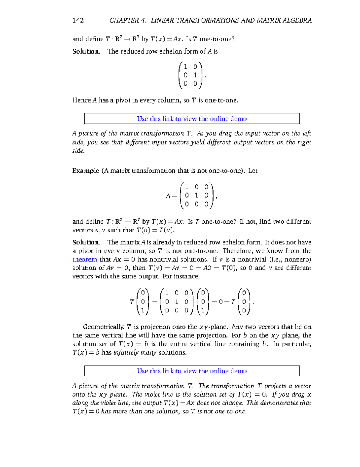 Ila-160-170 - textbook - 142 CHAPTER 4. LINEAR TRANSFORMATIONS AND MATRIX ALGEBRA and define T ...