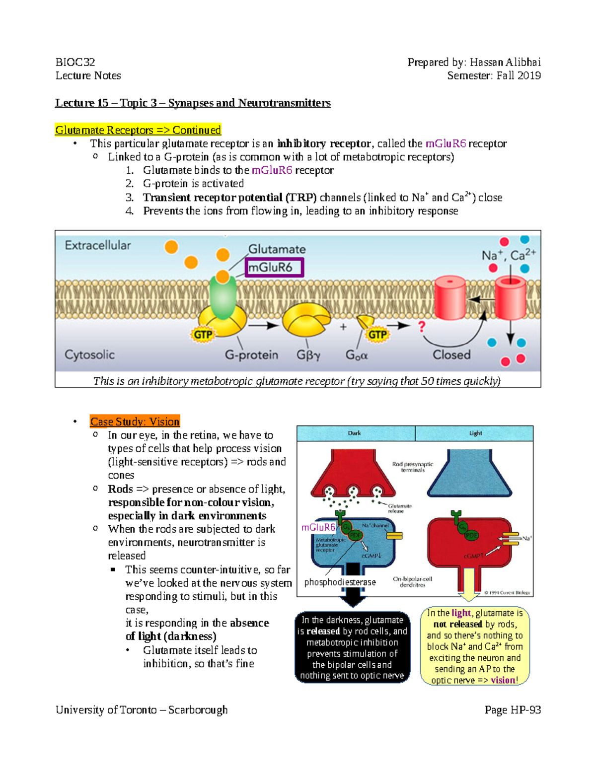 BIOC32 Lecture 15 - Lecture Notes Semester: Fall 2019 Lecture 15 ...