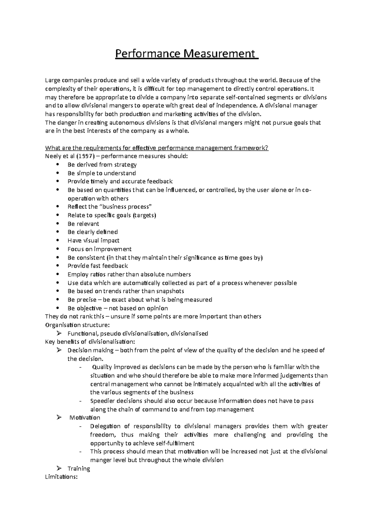 Performance Measurement notes - Performance Measurement Large companies ...