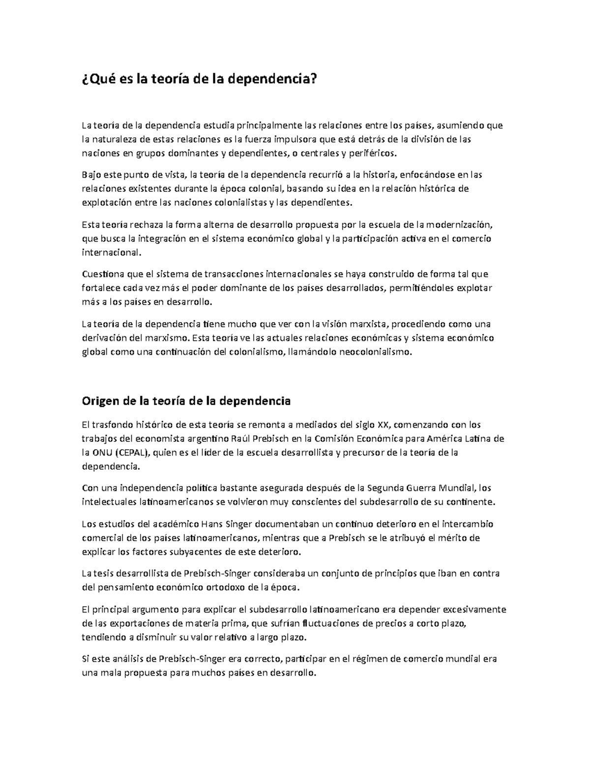 Teoría De La Dependencia ¿qué Es La Teoría De La Dependencia La