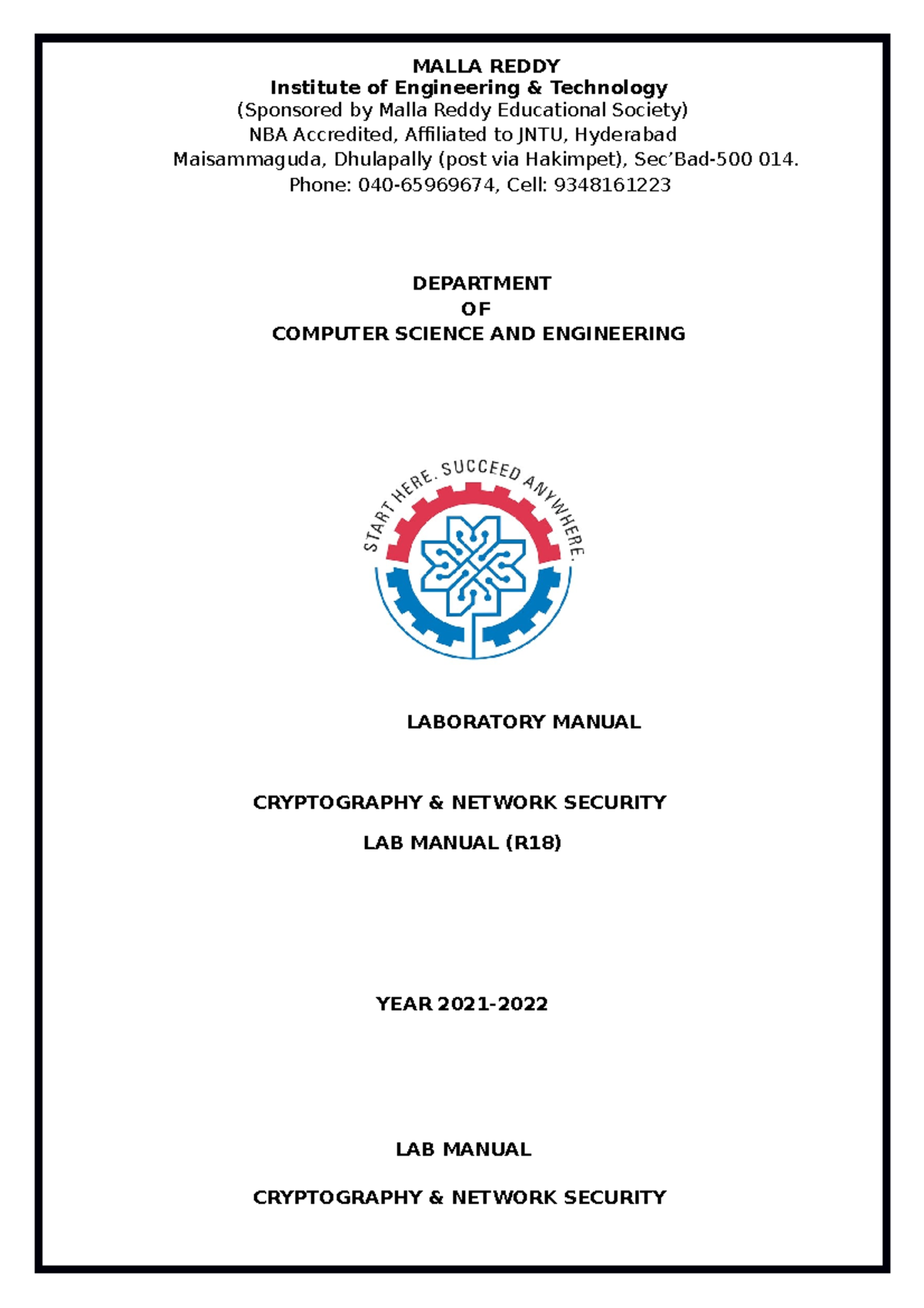 CNS LAB Manual IV-I SEM(A.Y 2021-2022) - MALLA REDDY Institute of ...