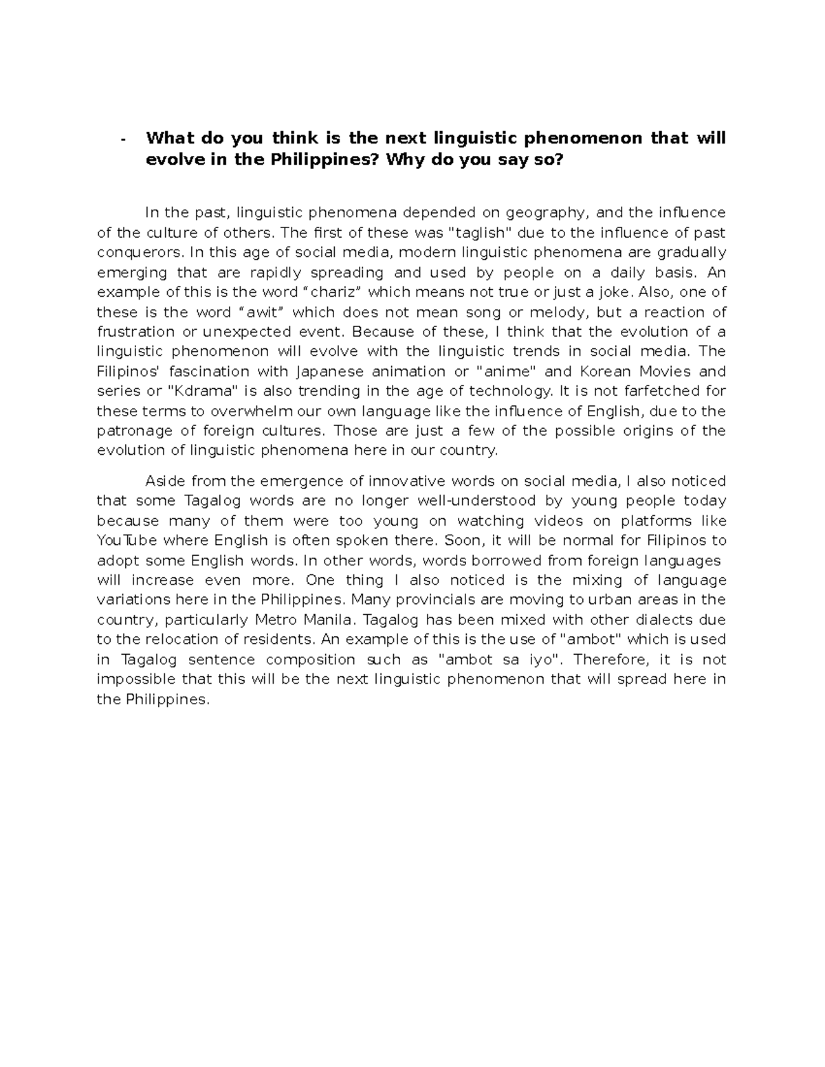 Linguistic Phenomenon about the Future of Li - What do you think is the ...