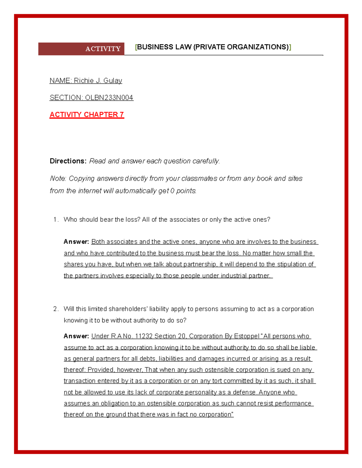 BL- Partnership-ACT7 - BUSINESS LAW (PRIVATE ORGANIZATIONS- ACTIVITY 7 ...