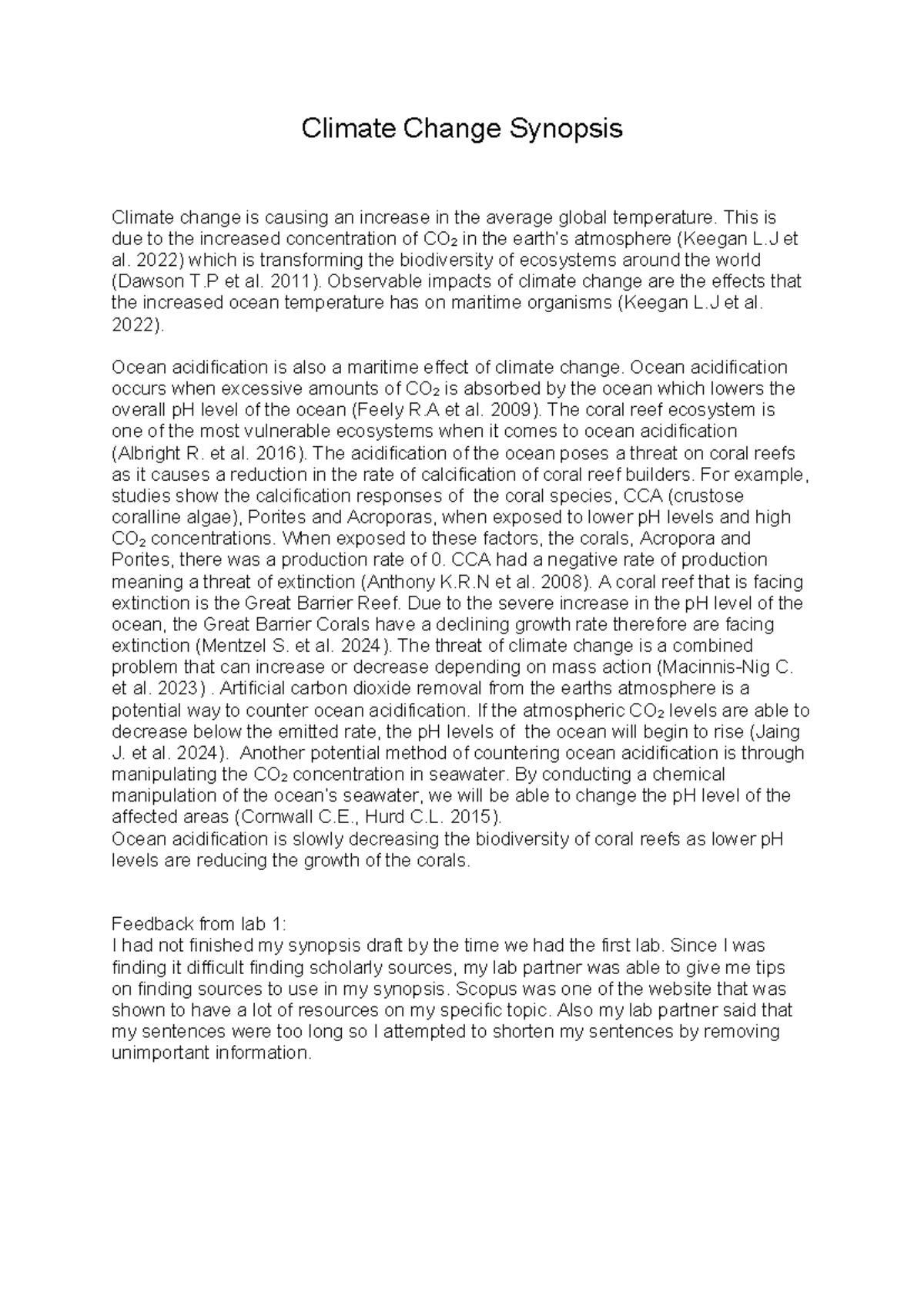 Climate change synopsis - Climate Change Synopsis Climate change is ...