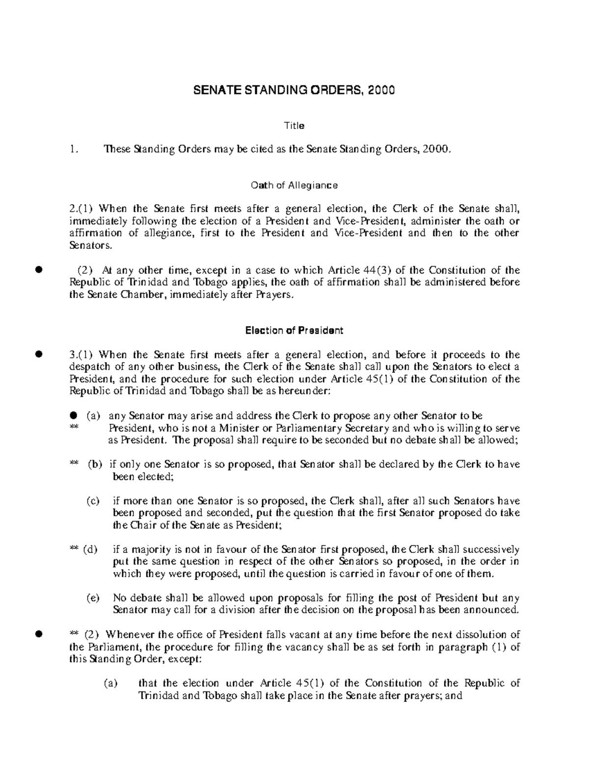 Standing Orders 2000 - SENATE STANDING ORDERS,SENATE STANDING ORDERS ...