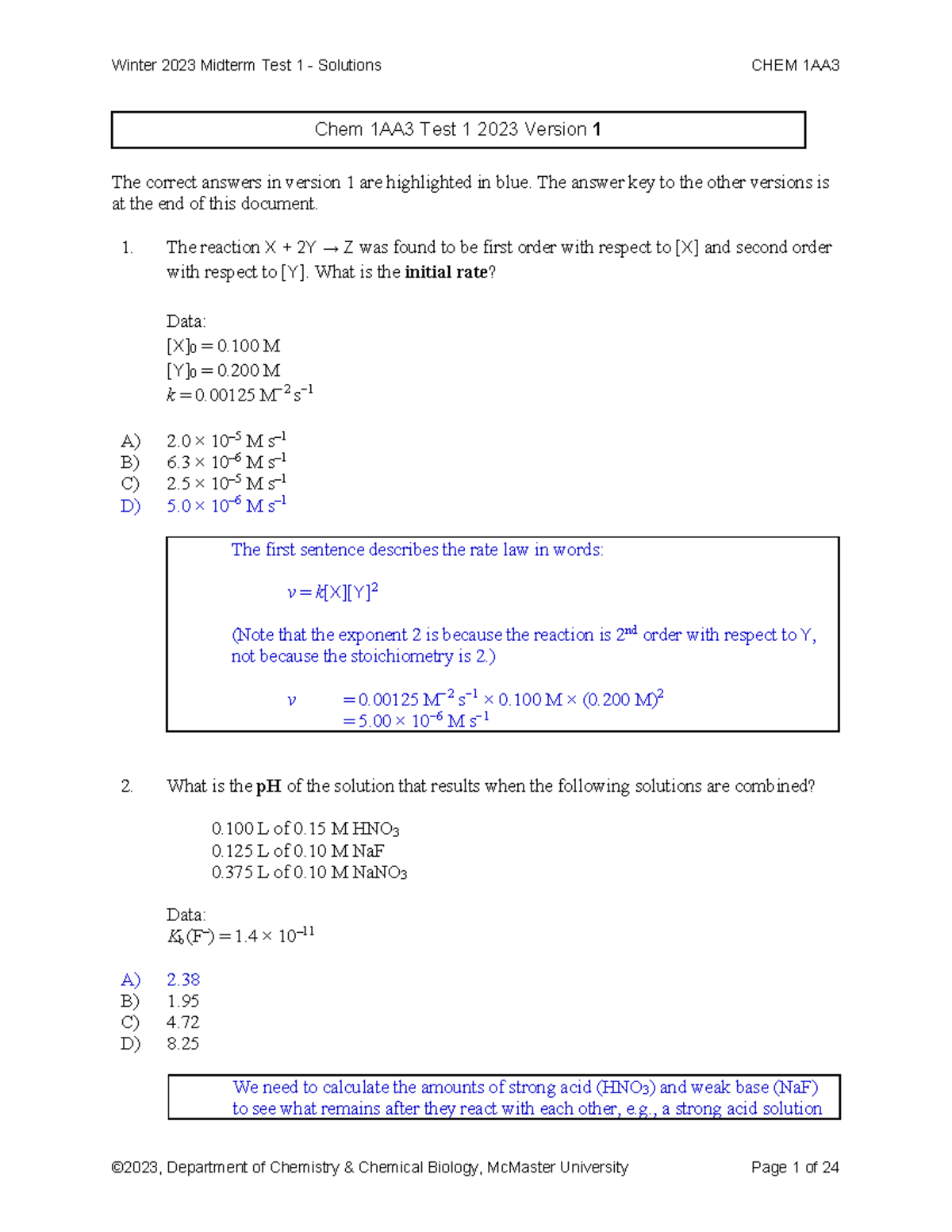 Test 1 Solutions 2 - Test 1 Solution and Answers - The correct answers ...