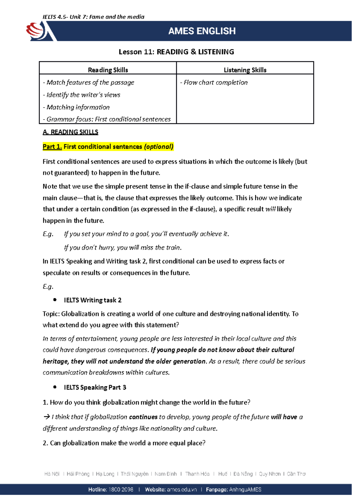 11. Learning guide RL U7 - Lesson 11: READING & LISTENING Reading ...