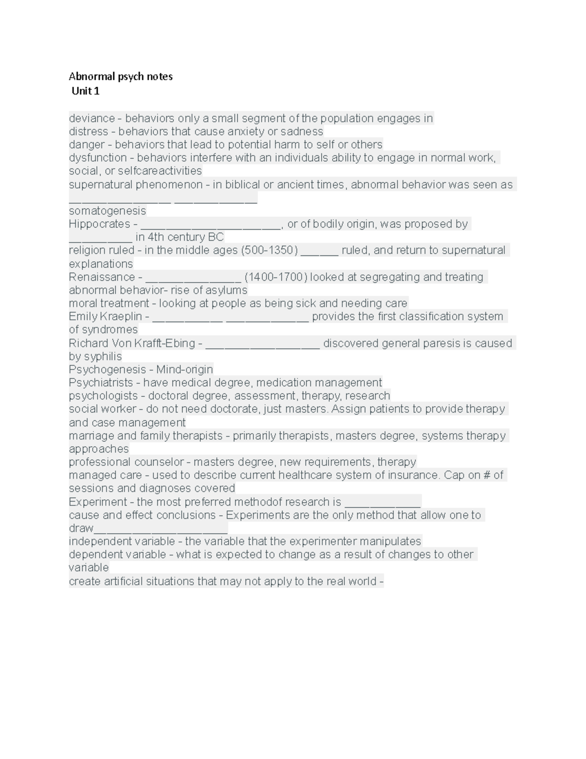 Abnormal psych notes - Abnormal psych notes Unit 1 deviance - behaviors ...