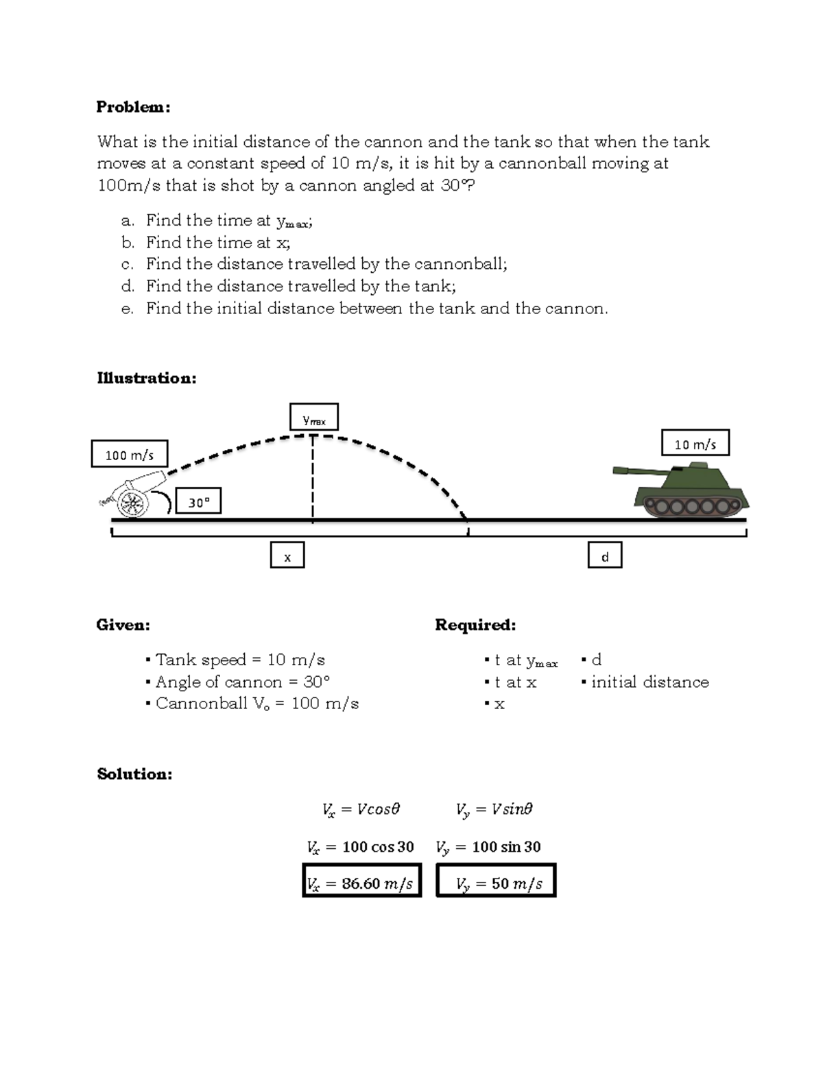 Physics 1 - What is the initial distance of the cannon and the tank so ...