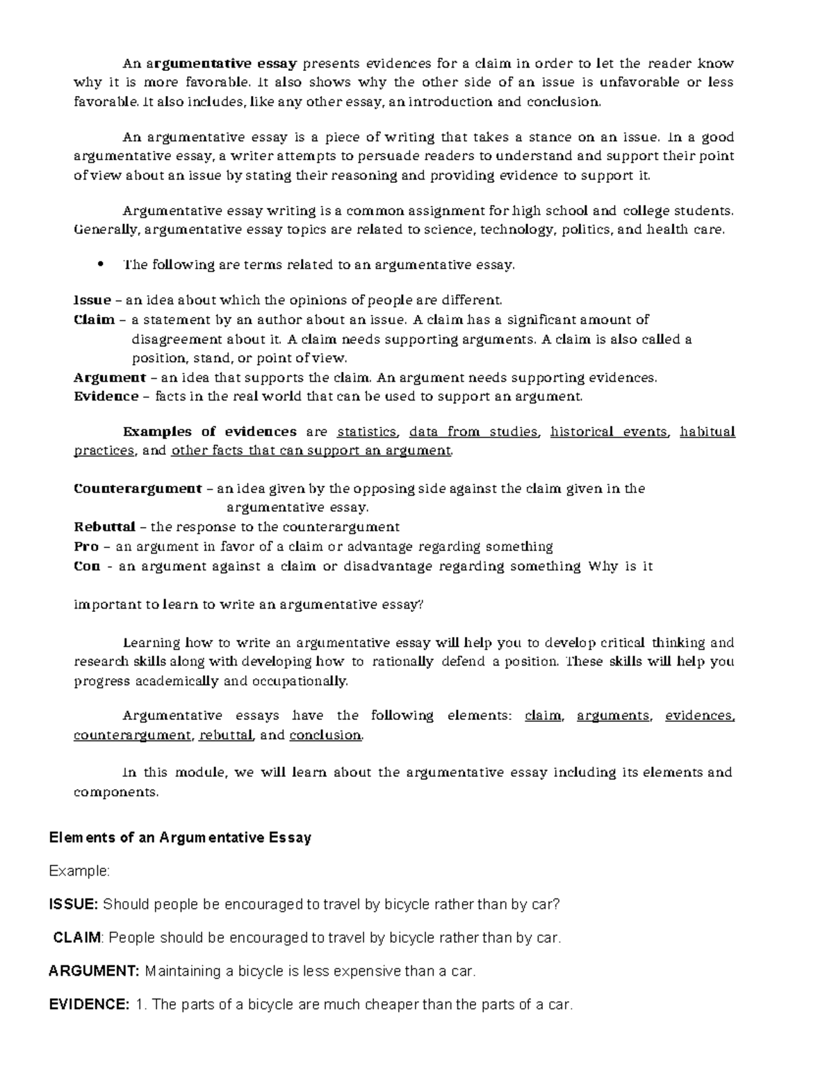 Argumentative essay handout - An argumentative essay presents evidences ...
