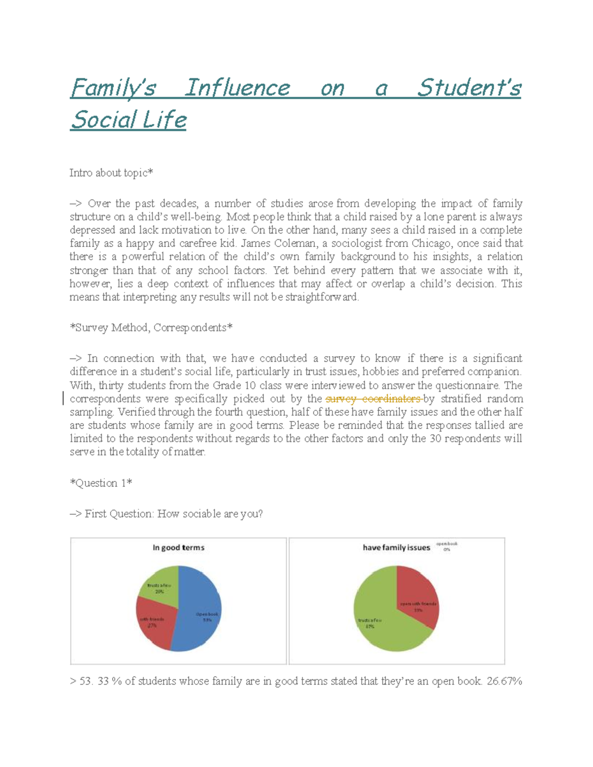 Family’s Influence on a Student’s Social Life - Family’s Influence on a ...