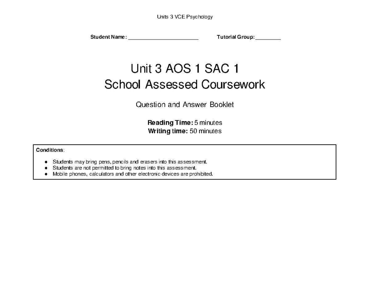 Psych U3 SAC1 AOS 1 copy - Student Name ...