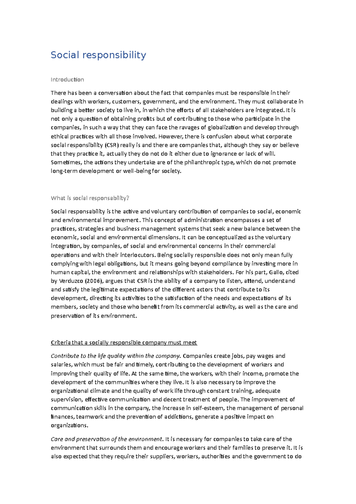 Essay - Social responsibility Introduction There has been a ...