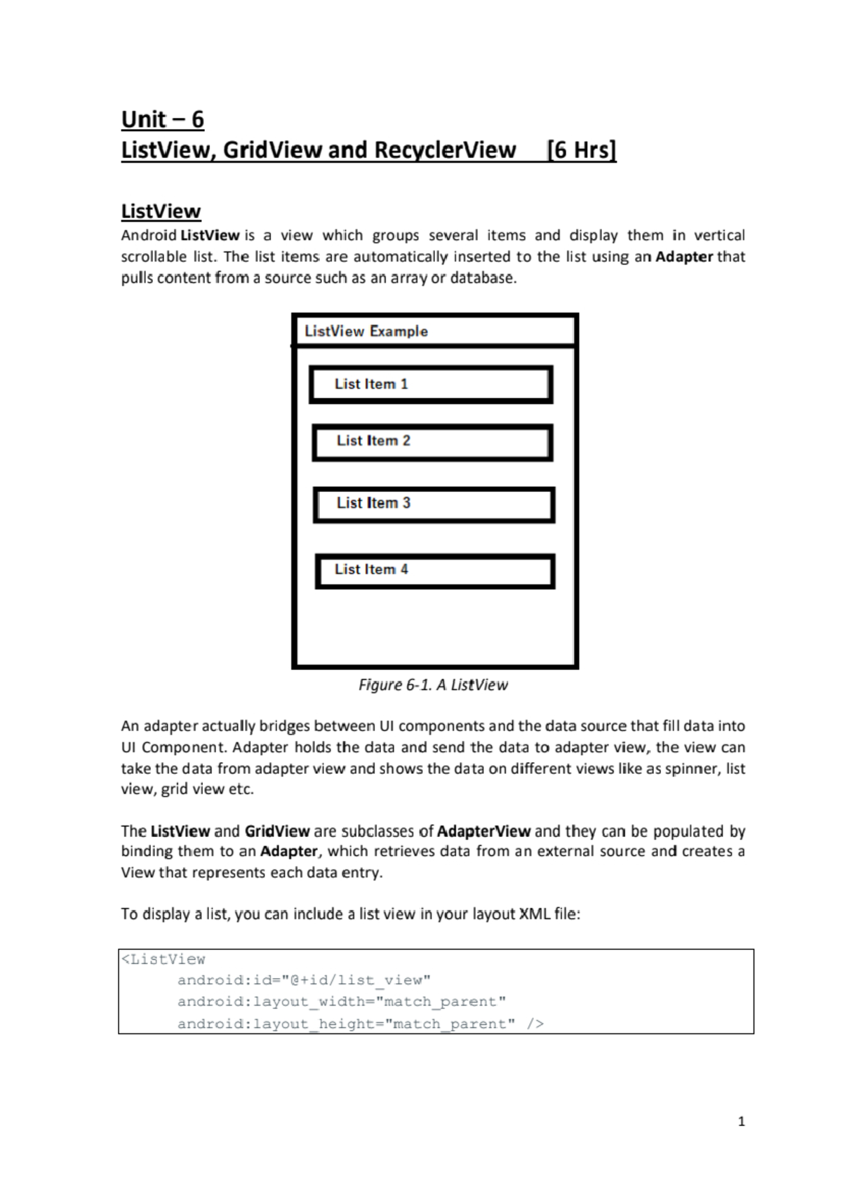 Unit 6 Listview Gridview And Recyclerview Unit 6 Listview Gridview