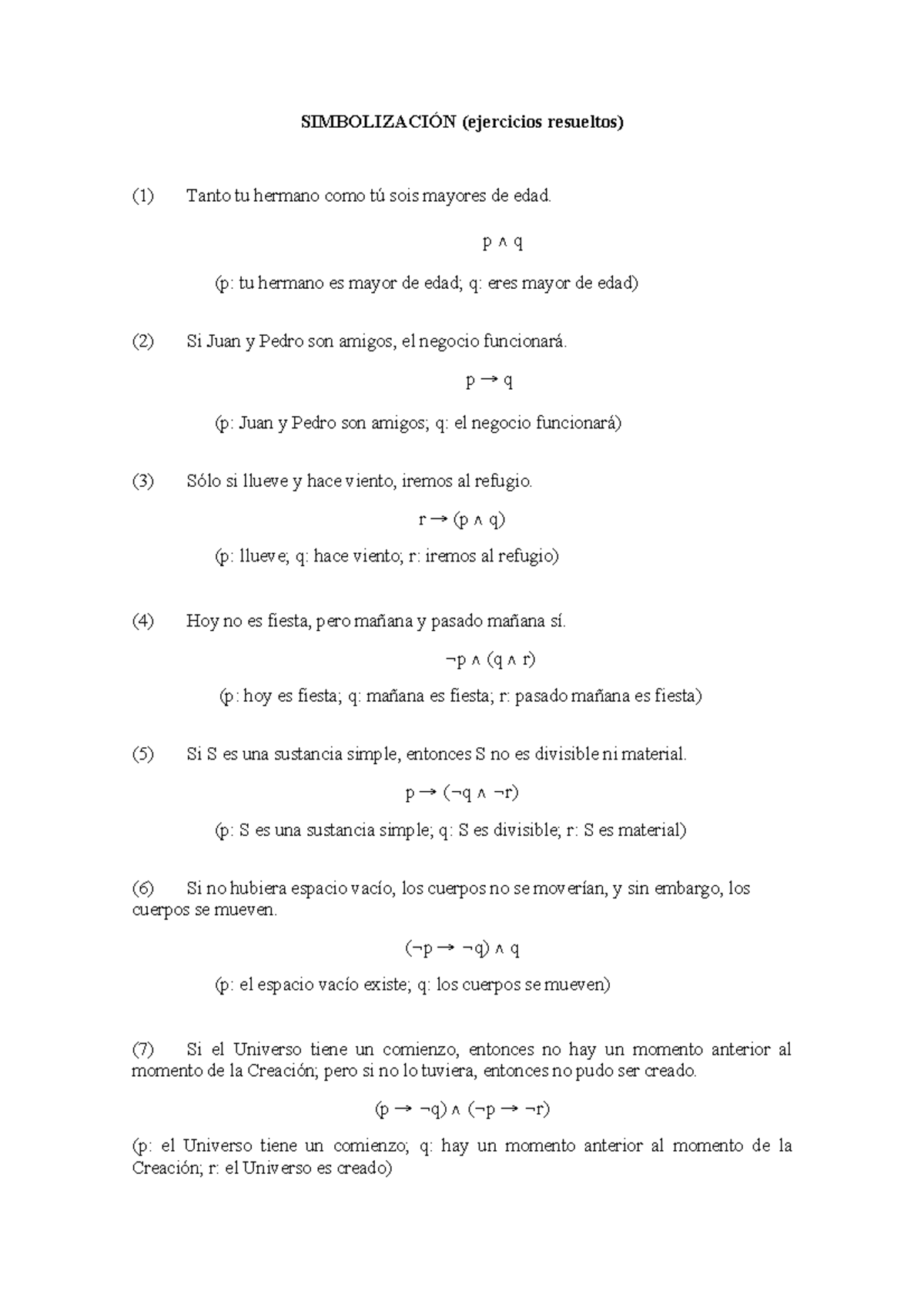 Ej R simbolizacion - son ejercicios de simbolización - SIMBOLIZACIÓN ...