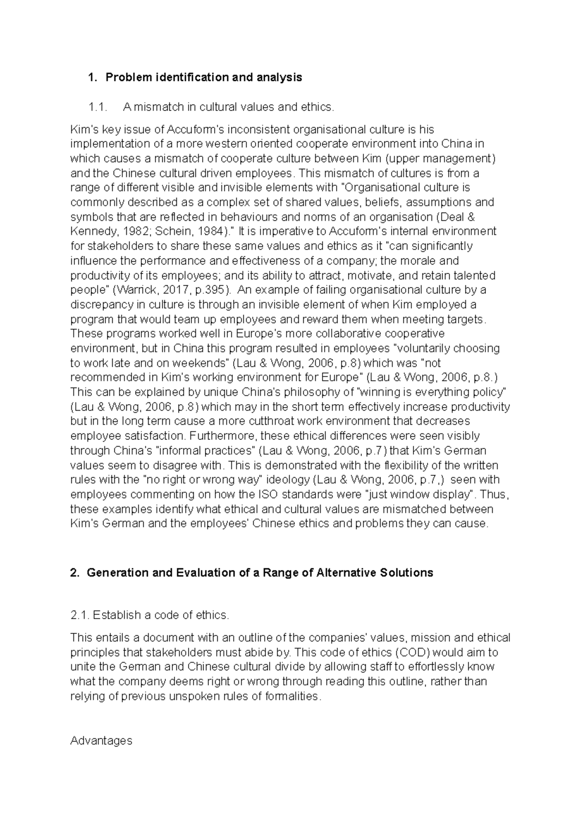 Management Assignment 1 - Problem identification and analysis A ...