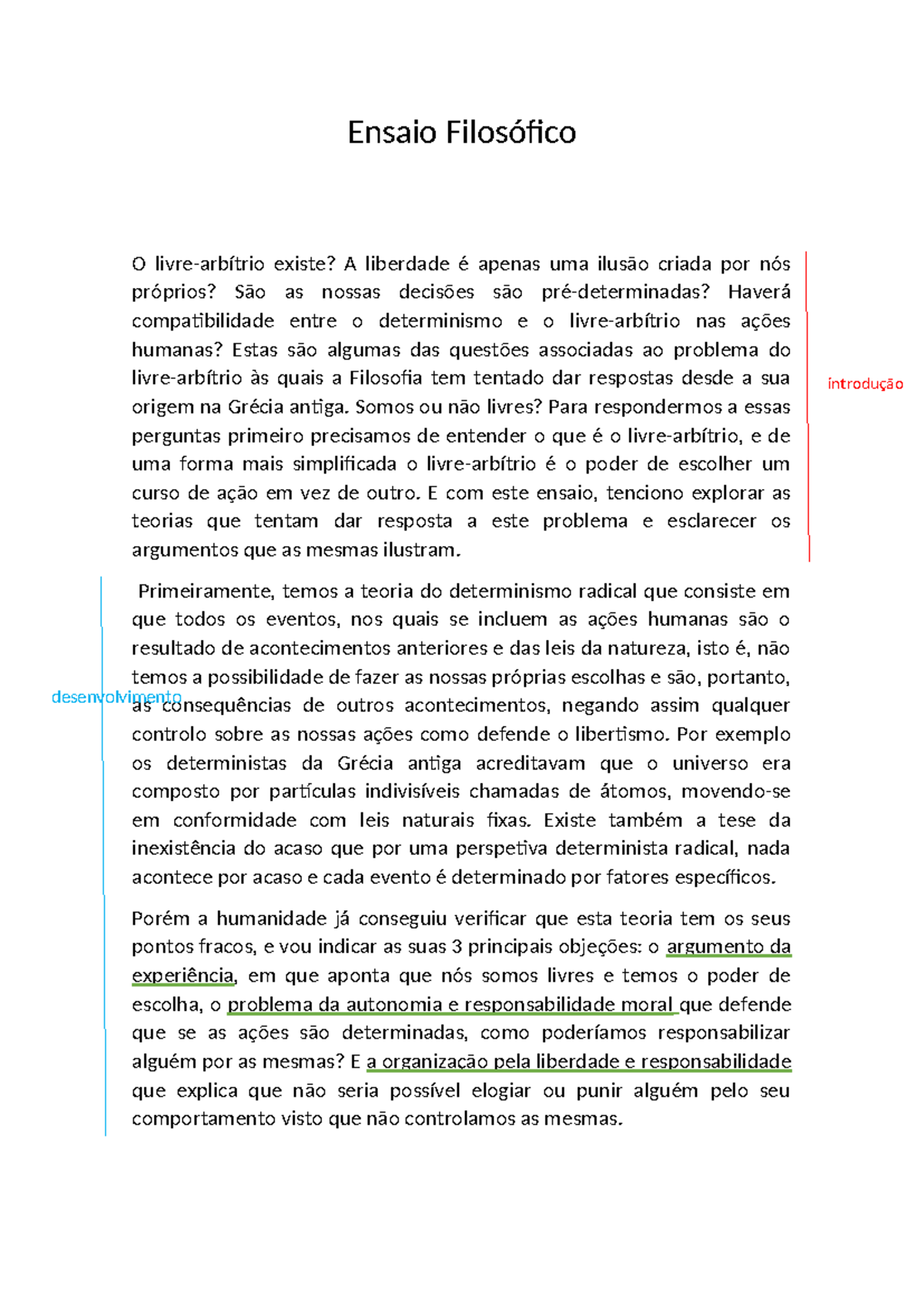 Ensaio Filosófico - Ensaio Filosófico O livre-arbítrio existe? A ...