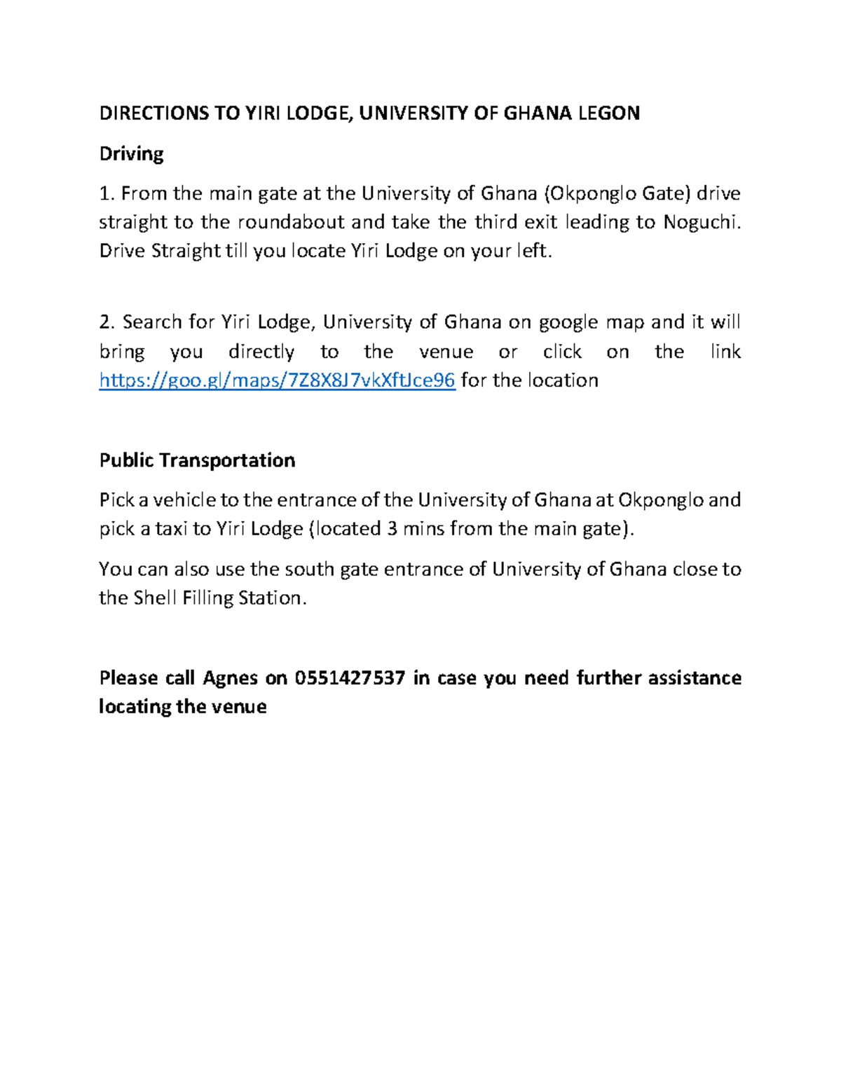 Netright Directions TO YIRI Lodge - DIRECTIONS TO YIRI LODGE ...