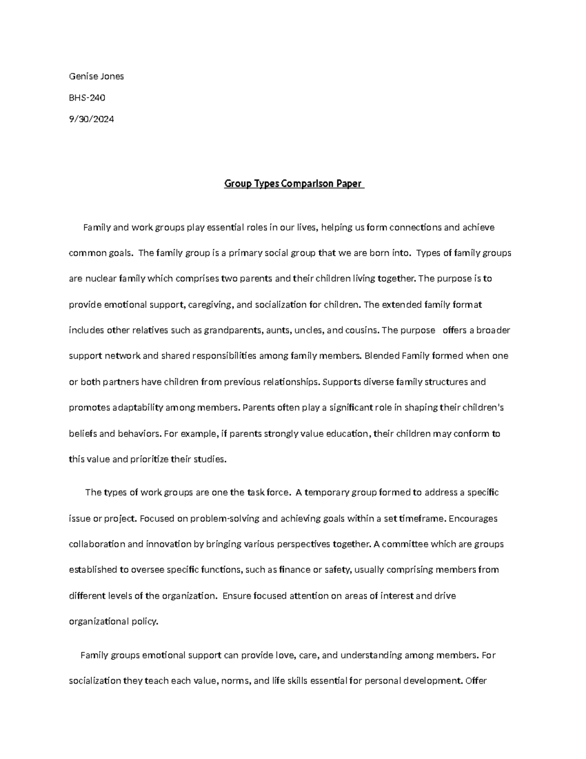 Group Type Comparsion Paper - Genise Jones BHS- 9/30/ Group Types ...