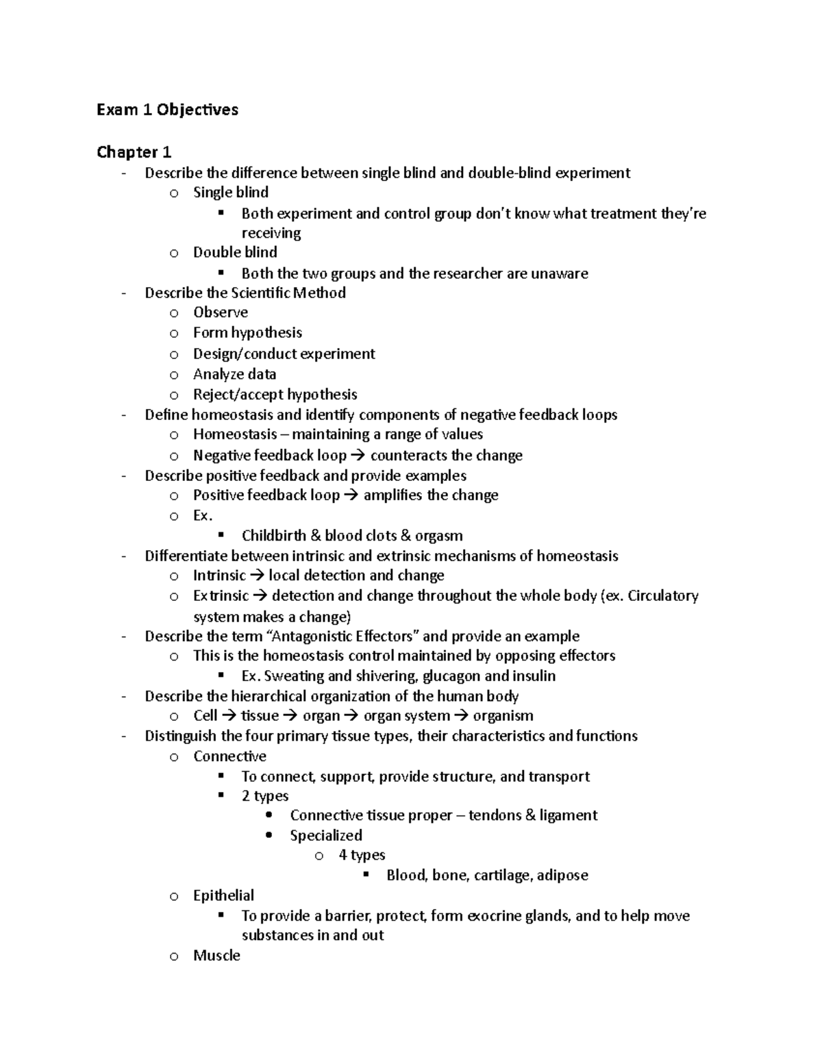 Objectives for exam 1 - Exam 1 Objectives Chapter 1 Describe the ...