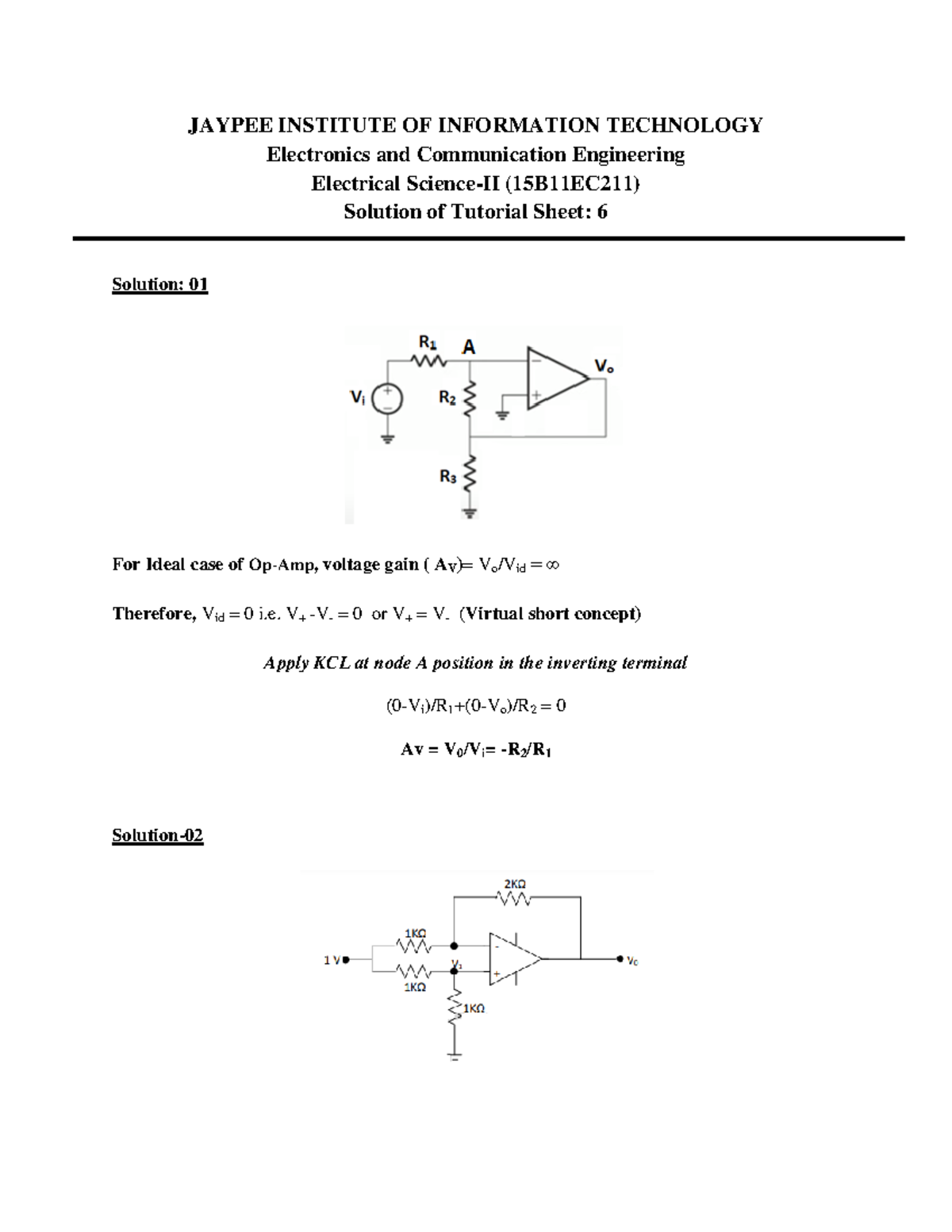 TUT 6 SOL - tutorial solution - JAYPEE INSTITUTE OF INFORMATION TECHNOLOGY Electronics and - Studocu