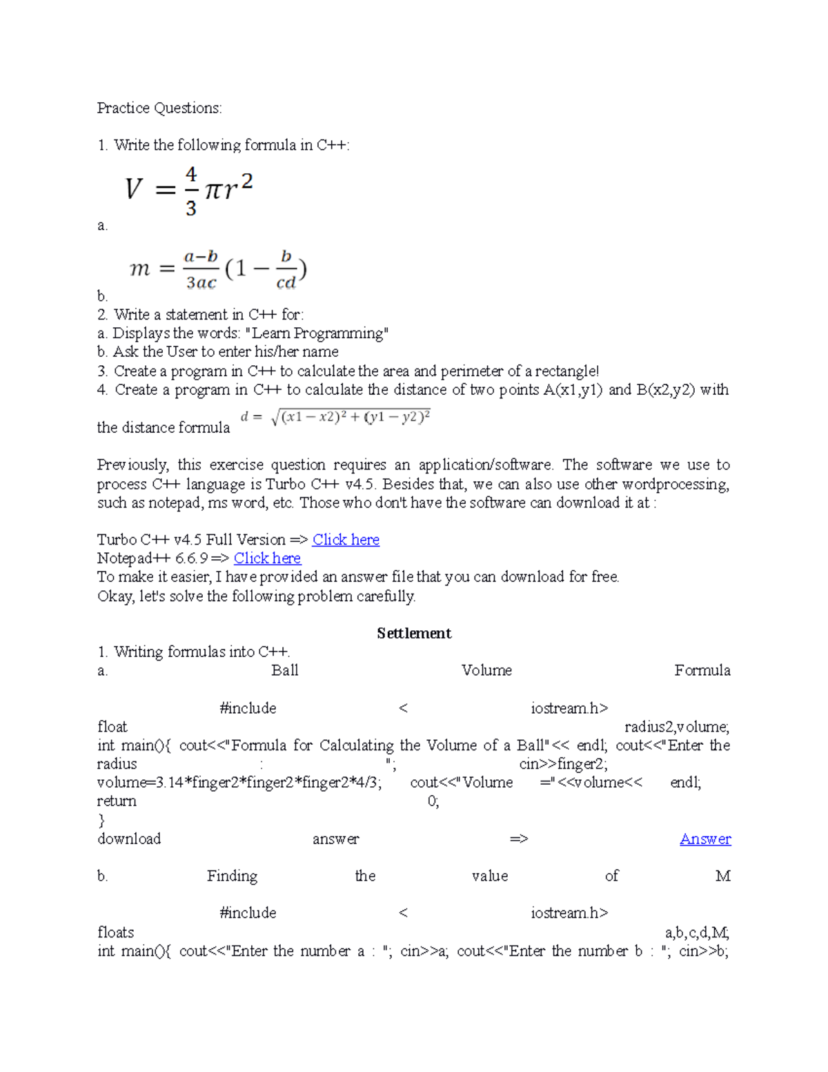 Practice Questions 8 - Practice Questions: Write the following formula ...