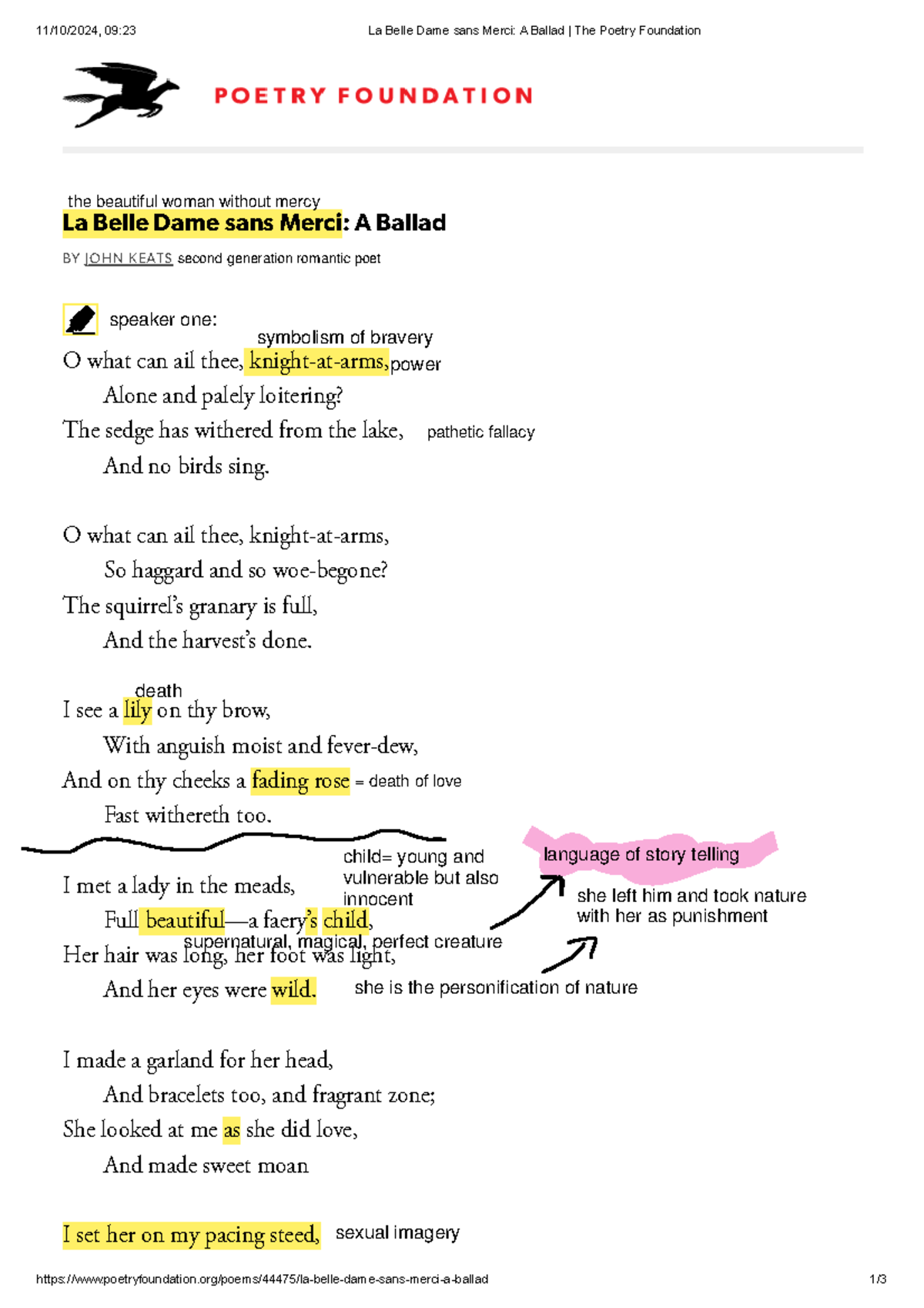 La Belle Dame sans Merci A Ballad The Poetry Foundation - La Belle Dame ...